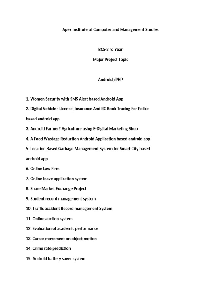 BCS - 6th SEM Major Project List | PDF