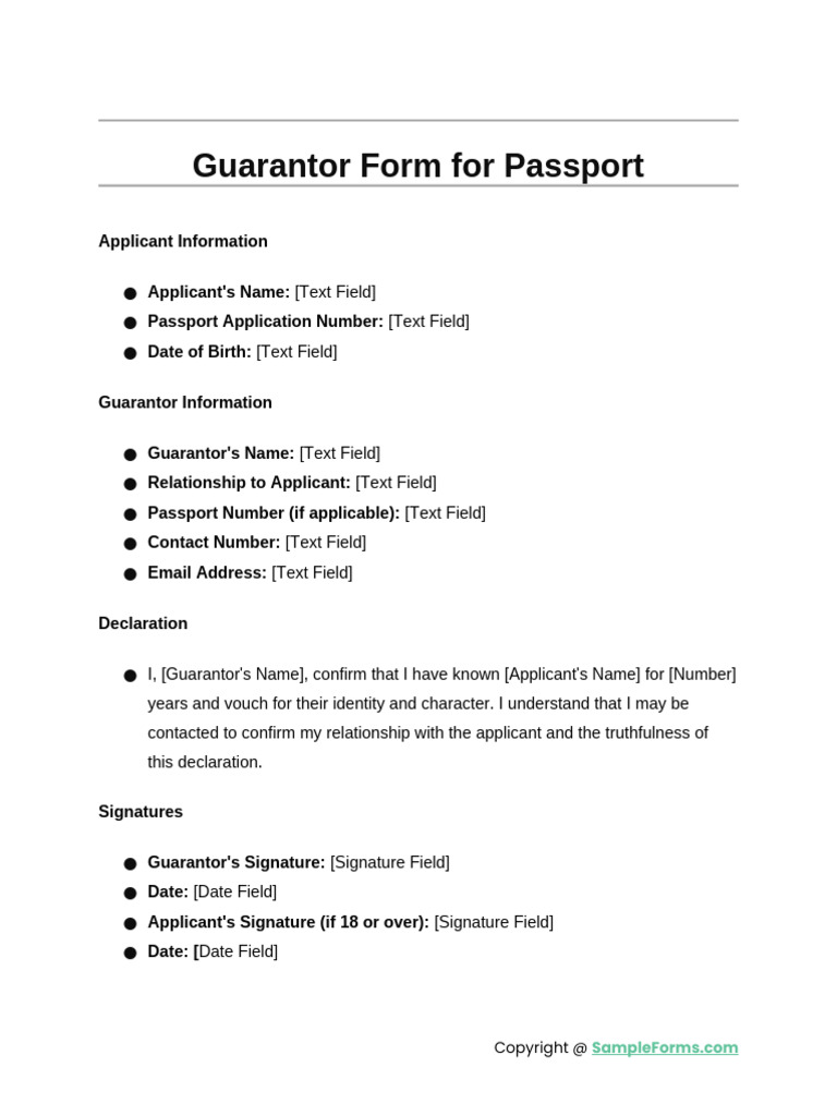 Guarantor Form For Passport | PDF