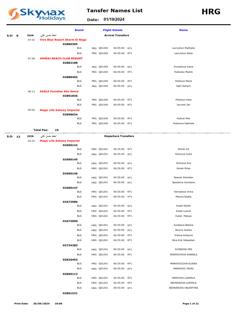 Arr & Dep Names 01.10.2024 | PDF