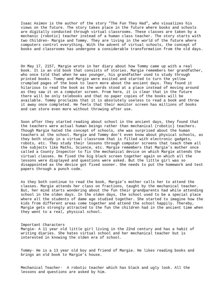 Summary of "The Fun They Had" | PDF