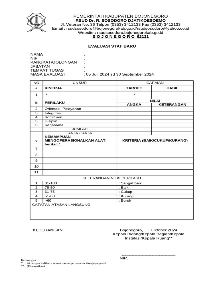 FORM EVALUASI MASA PERCOBAAN Non Klinis | PDF