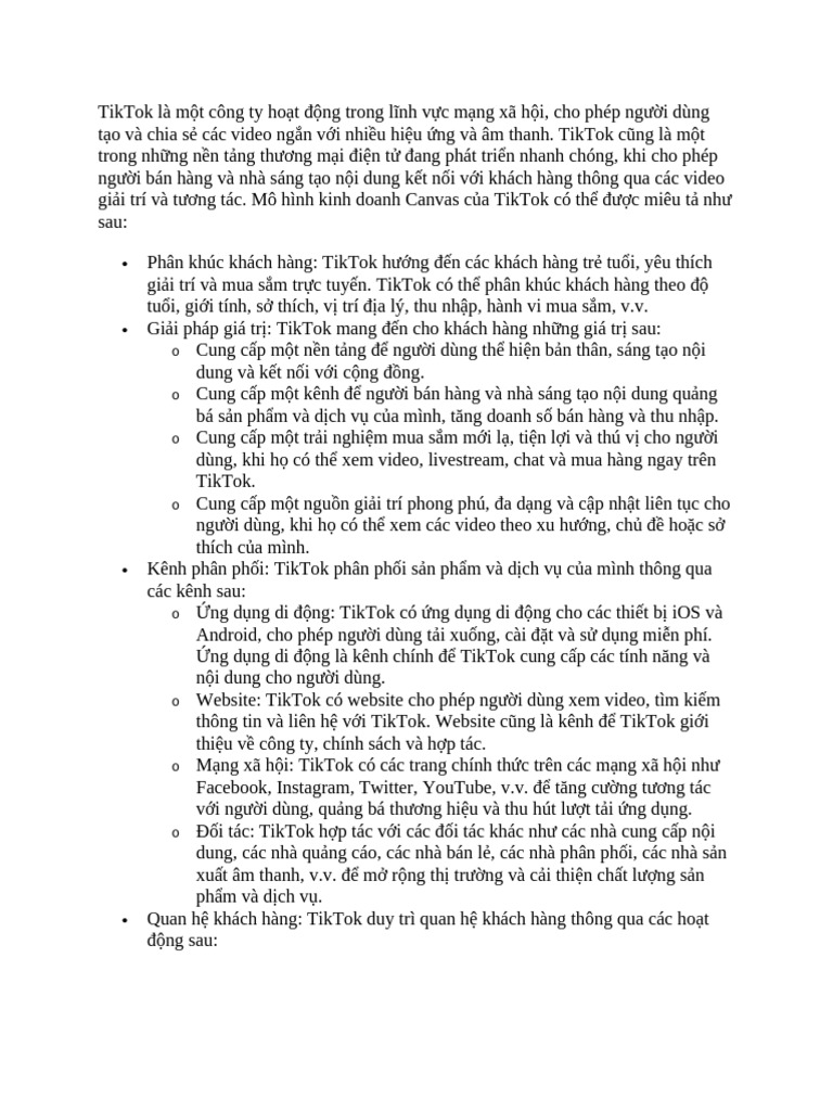 TikTok Là M T Công Ty Ho T Đ NG Trong Lĩnh V C M NG Xã H I | PDF