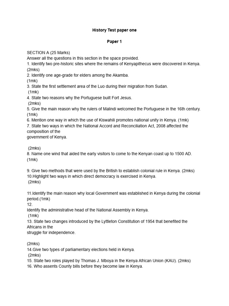 History Paper One | PDF | Kenya | Colonialism