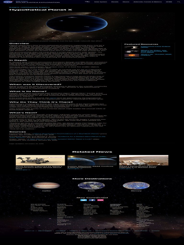 In Depth - Hypothetical Planet X - NASA Solar System Exploration | PDF