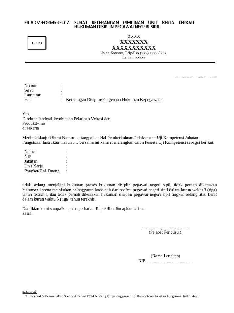07 FR ADM FORM5 JFI 07 Keterangan Pimpinan Terkait Hukuman Disiplin 1331f | PDF