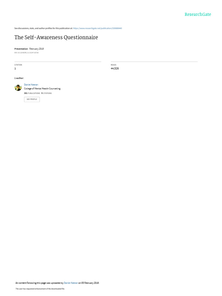 Self-AwarenessQuestionnaire No Feedback | PDF