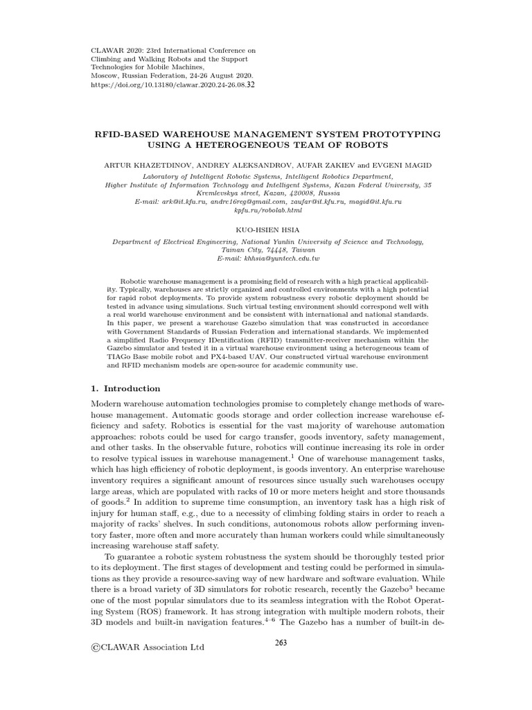 Rfid-Based Warehouse Management System Prototyping Using A Heterogeneous Team of Robots 2020 | PDF