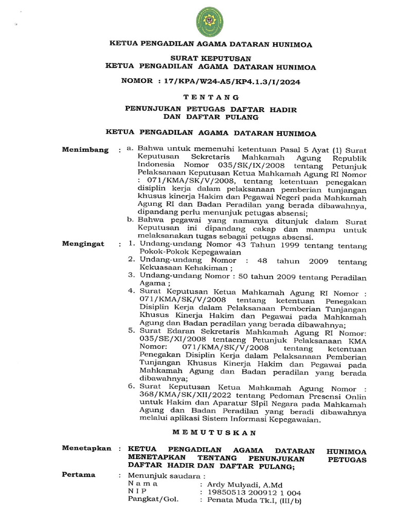 SK Petugas Daftaf Hadir01-10-2024-012741 | PDF