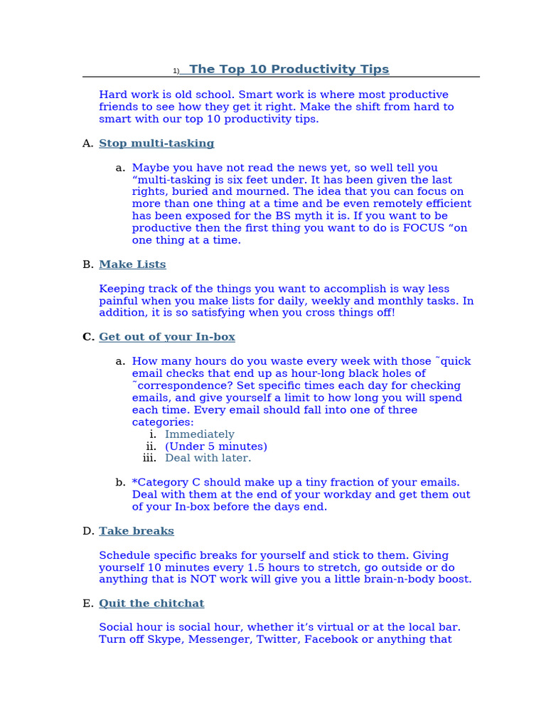 The Top 10 Productivity Tips | PDF