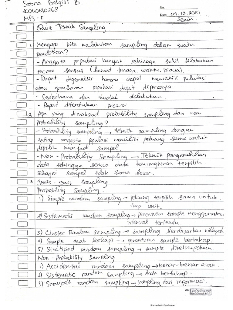 Sabna Balqist - 190268 - Quiz Sampling MPS | PDF