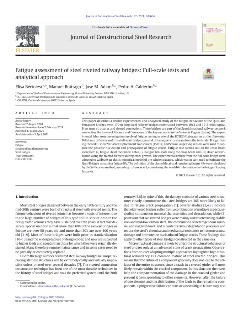Fatigue Assessment of Steel Riveted Railway Bridges Full-Scale Tests ...