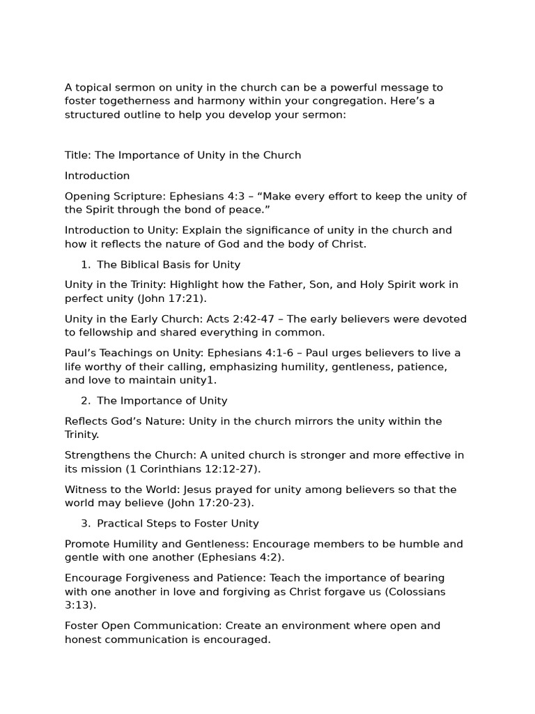 Sermon On Church Unity | PDF | Trinity | Paul The Apostle