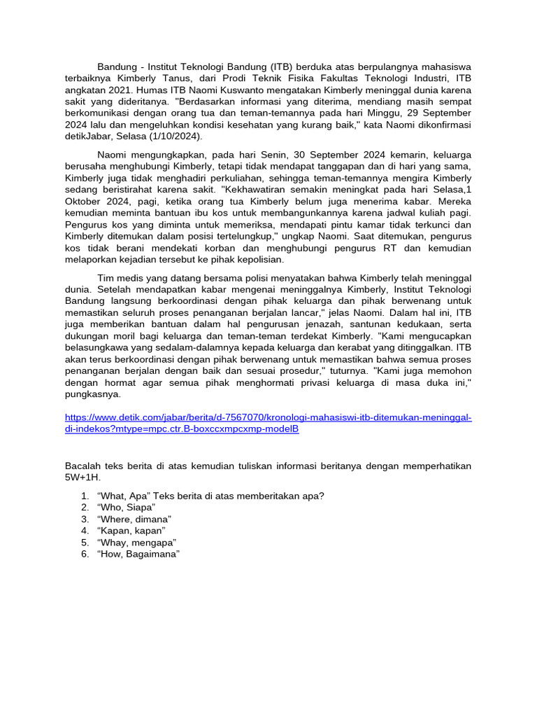 Teks Berita Kematian Kimberly | PDF