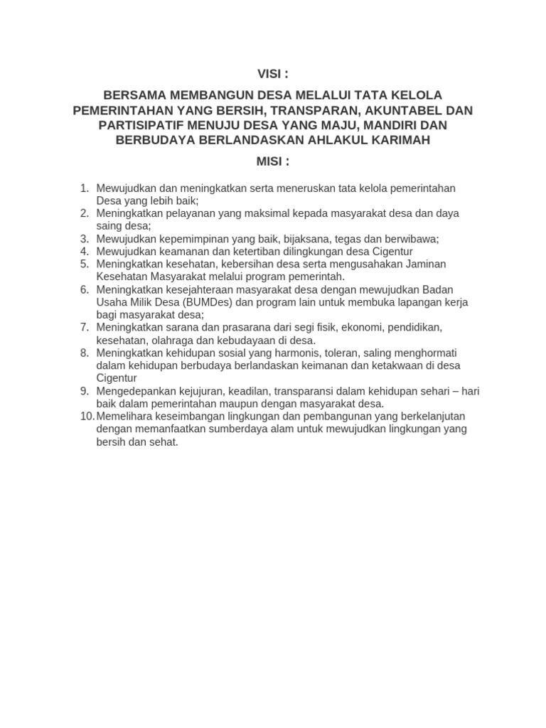 Visi Dan Misi | PDF