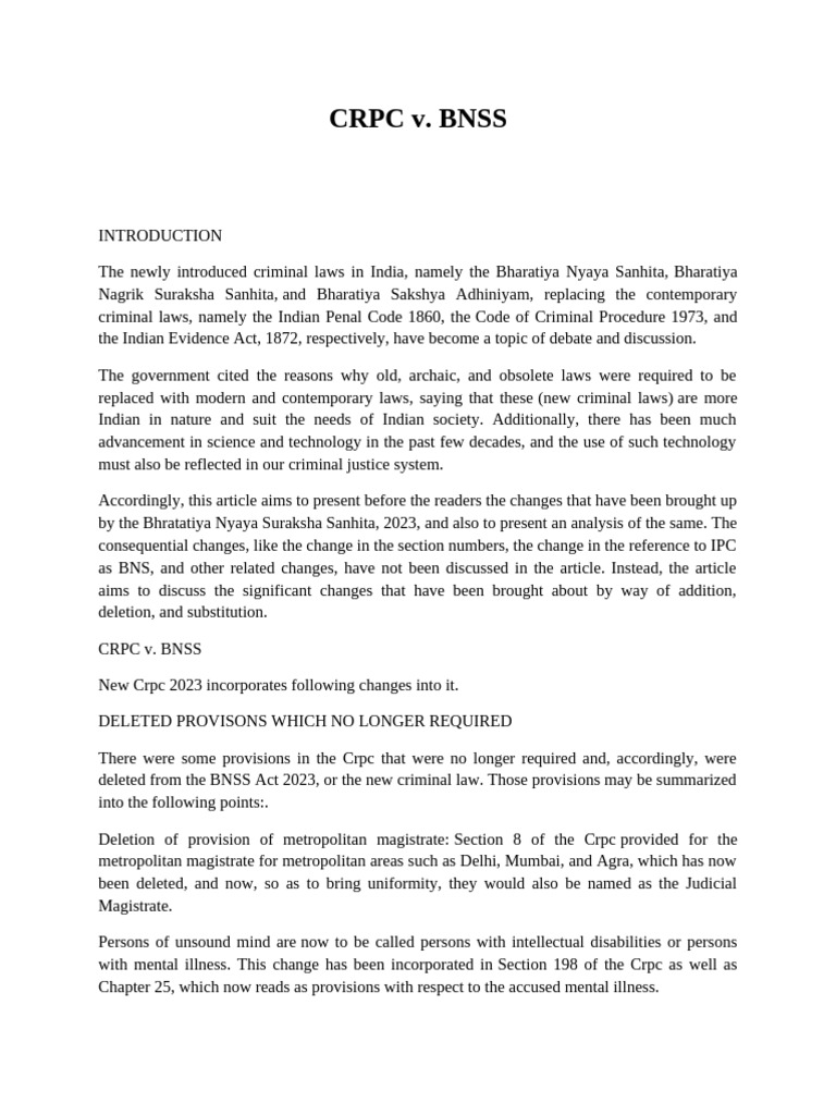 CRPC v THE BHARATIYA NAGRIK SURAKSHA SANHITA 2023 | PDF