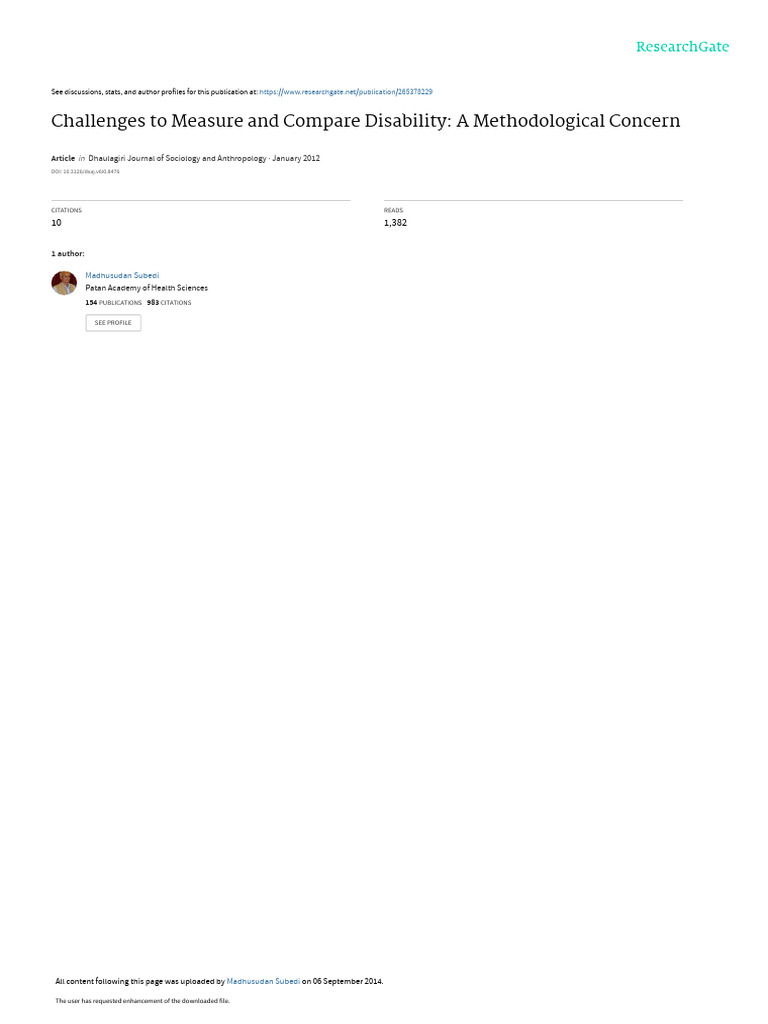 Challenges To Measure and Compare Disability Madhusudhan Sudedi | PDF