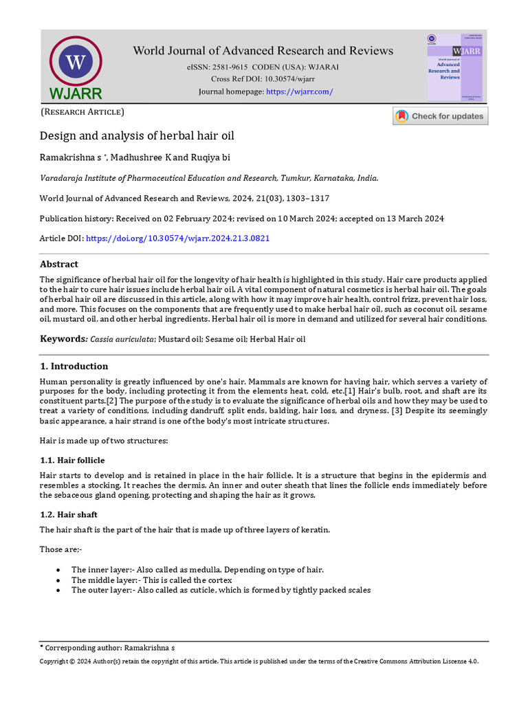 Design and Analysis of Herbal Hair Oil | PDF
