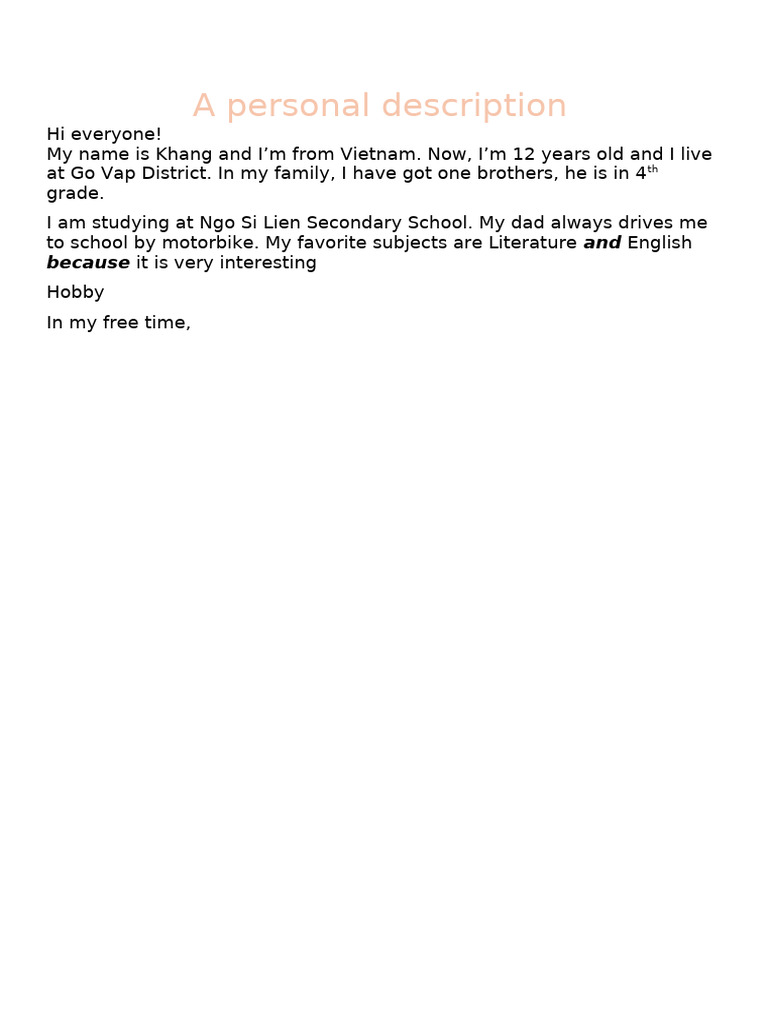 A Personal Description | PDF