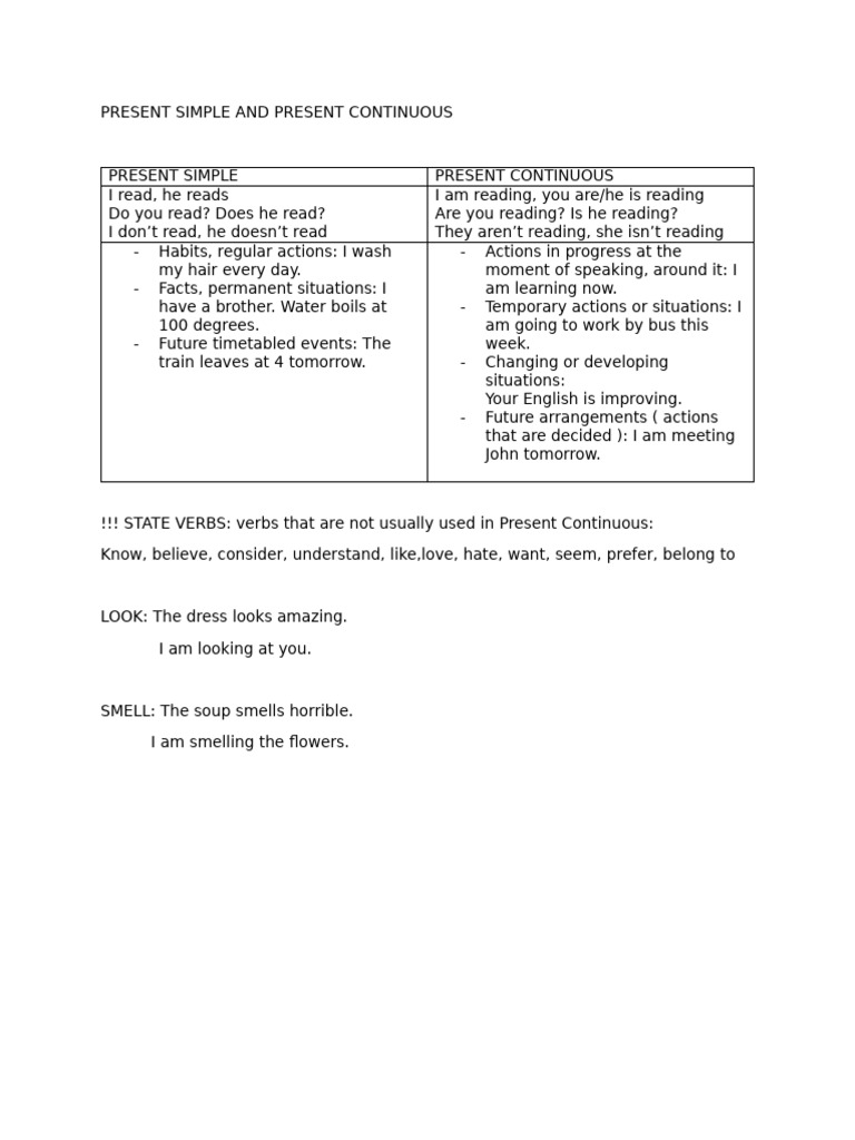 Present Simple and Present Continuous b1 | PDF | Self-Improvement