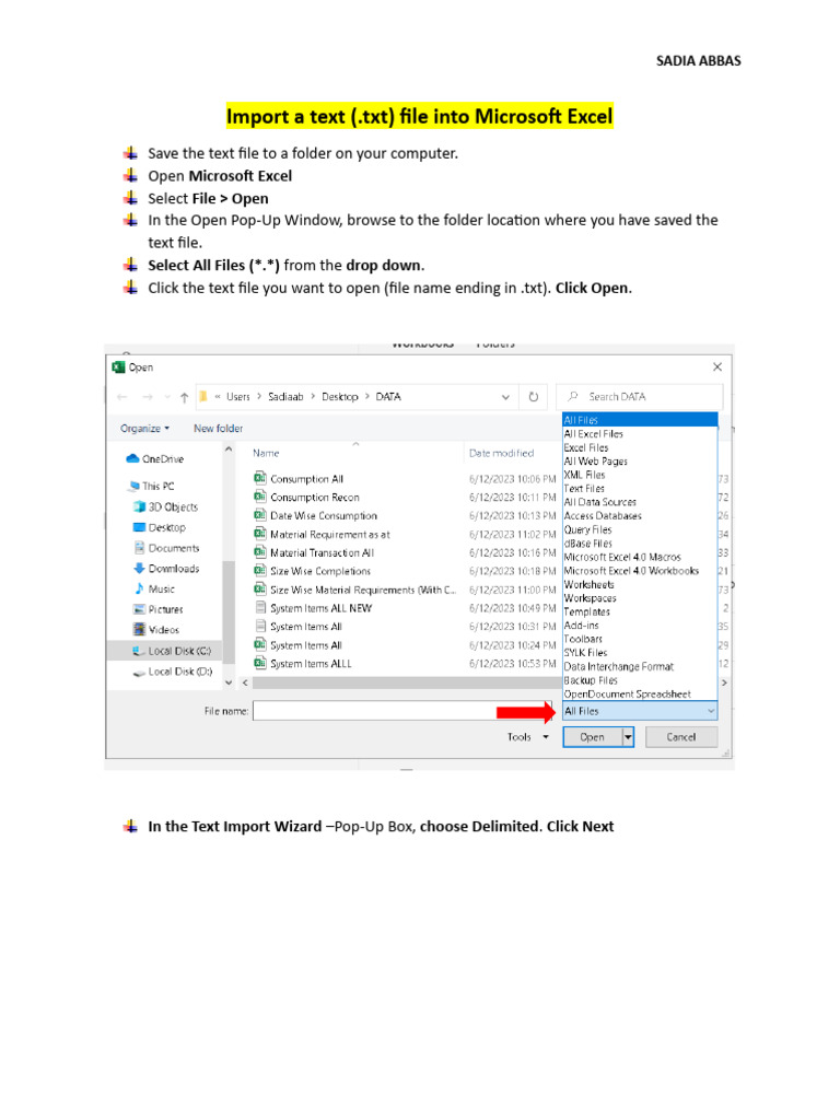 Import A Text (.TXT) File Into Microsoft Excel | PDF