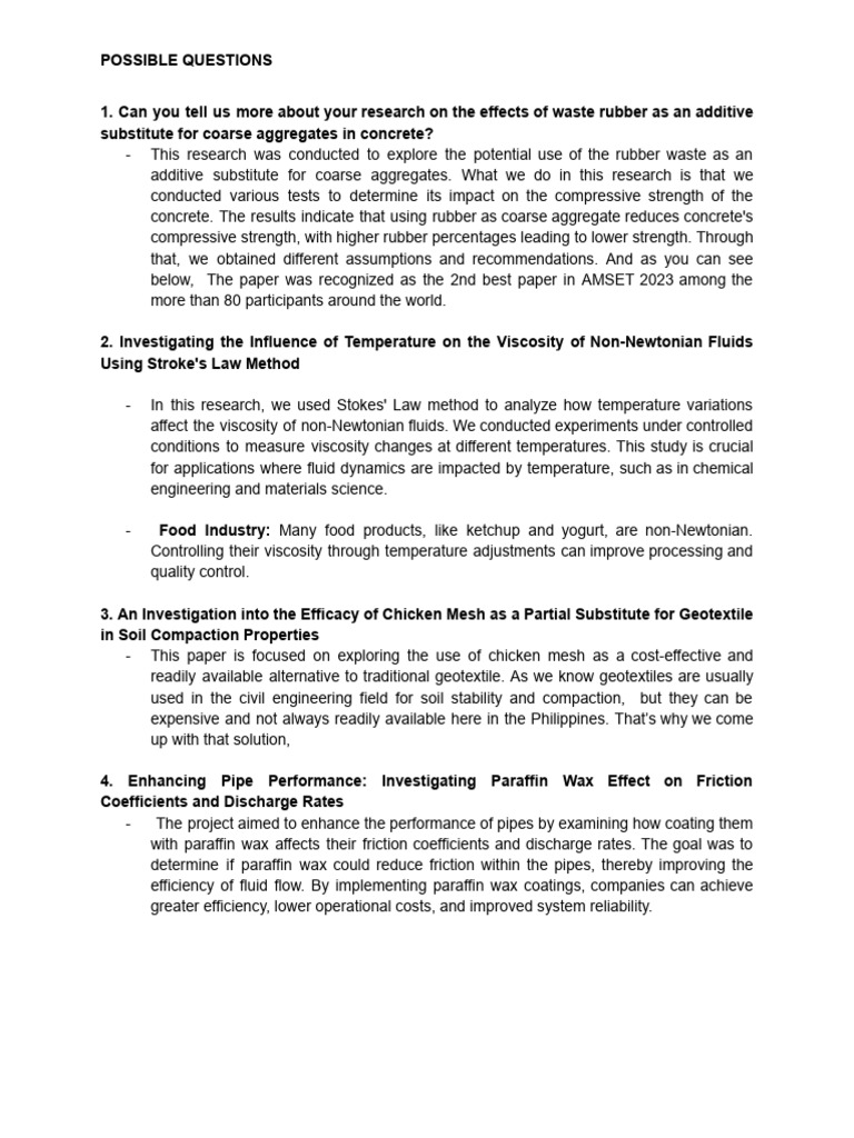 Possible Questions | PDF