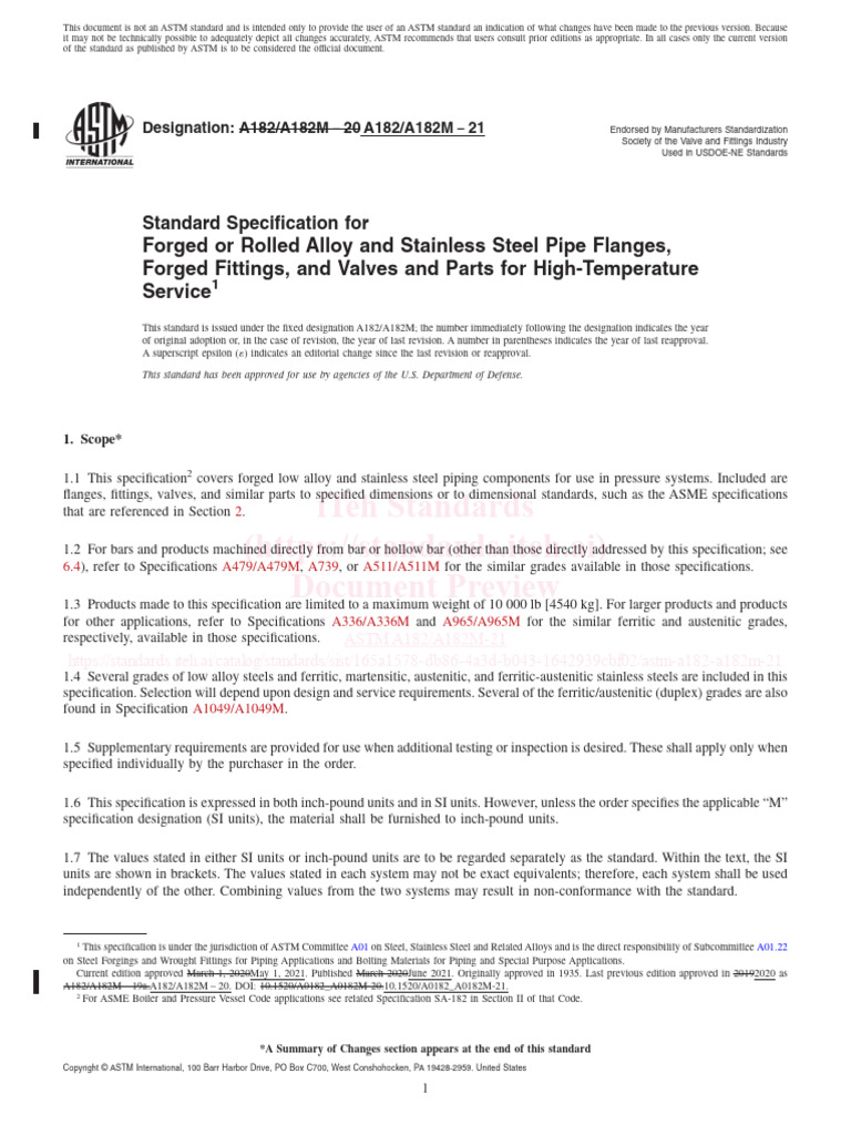 ASTM-A182-A182M-21-1 | PDF