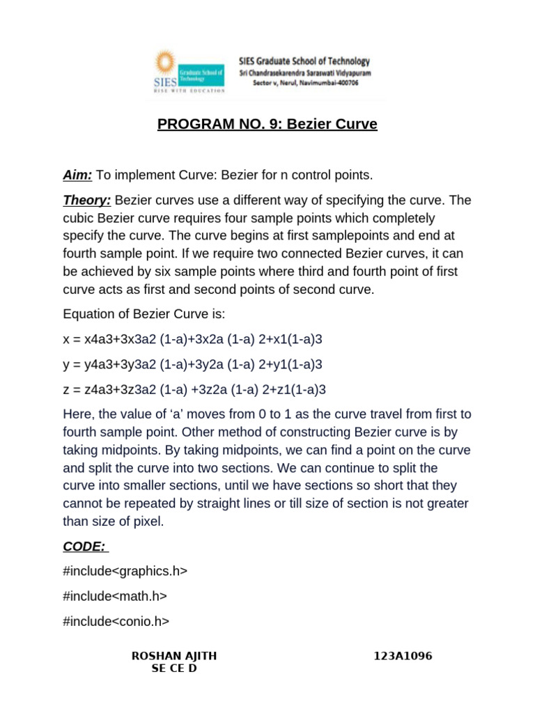 PROGRAM 9. Bezier Curve | PDF