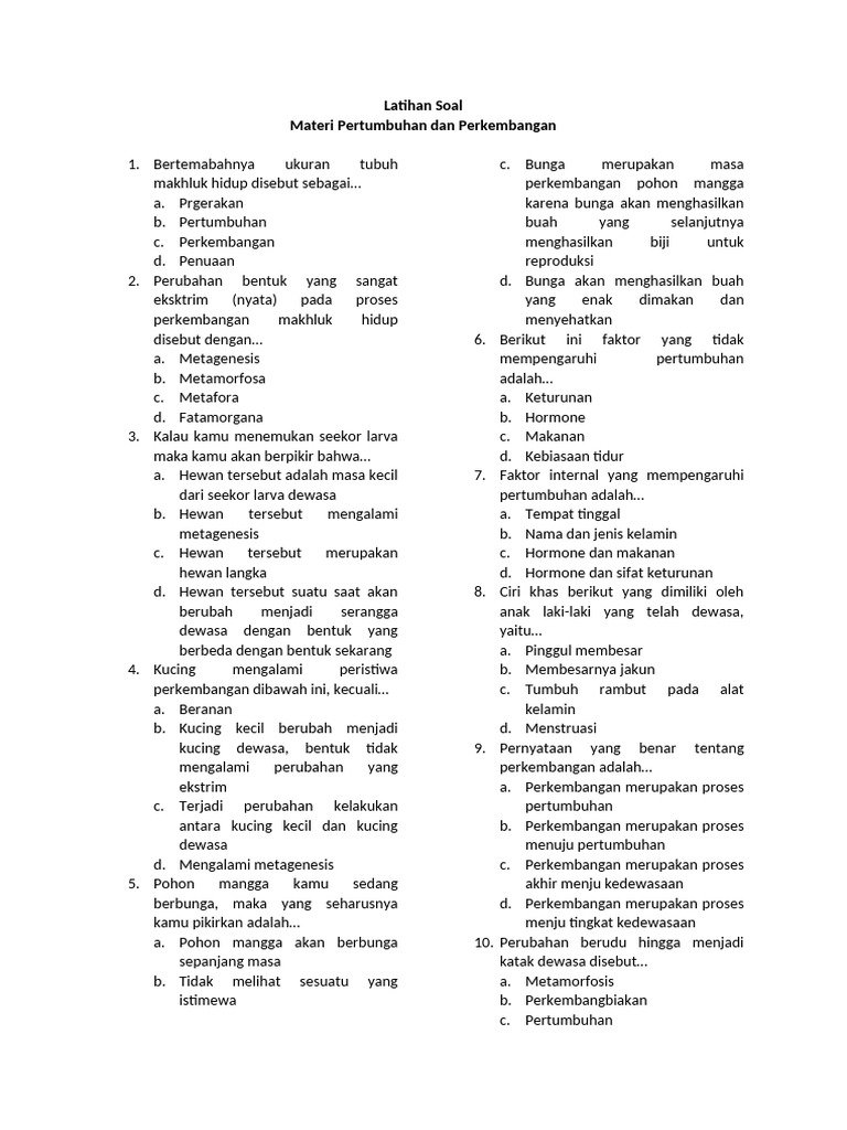 Latihan Soal Pertumbuhan Dan Perkembangan | PDF