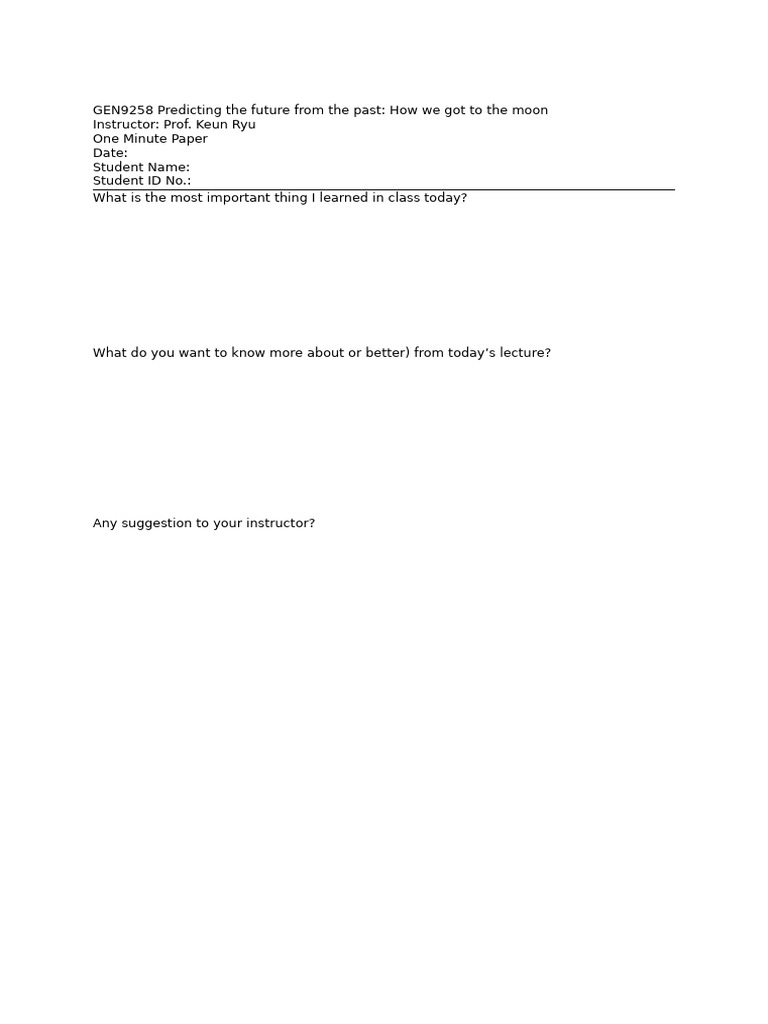 GEN9258 One Minute Paper Template | PDF