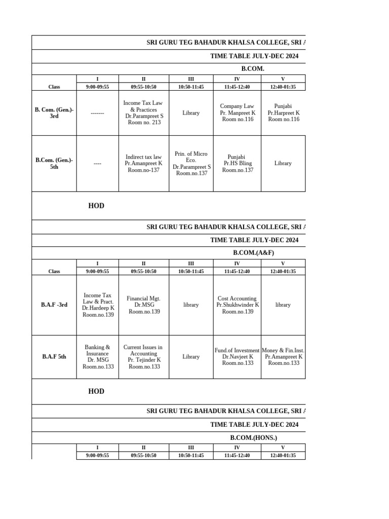 Final Time Table July 2024 | PDF