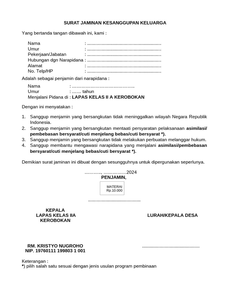 SURAT JAMINAN & SURAT PERNYATAAN (PB, CB) 2024 Terbaru | PDF