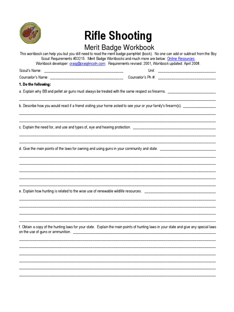 Rifle Shooting: Merit Badge Workbook | PDF | Rifle | Cartridge (Firearms)