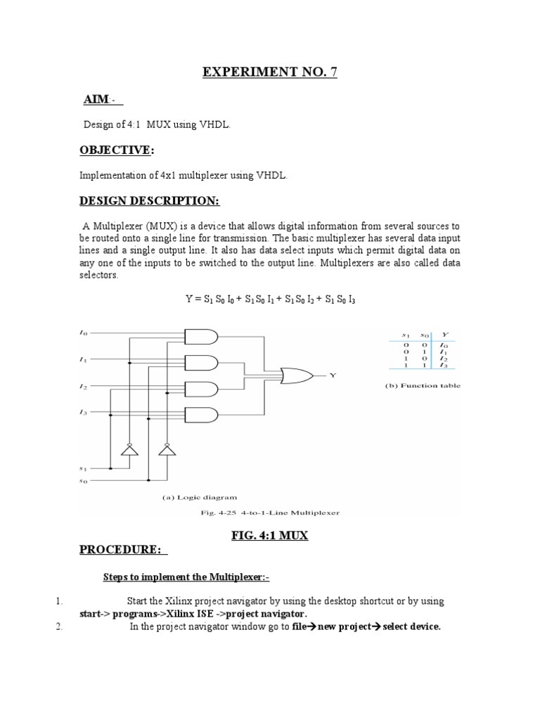 Experiment No. 7: Steps To Implement The Multiplexer | PDF