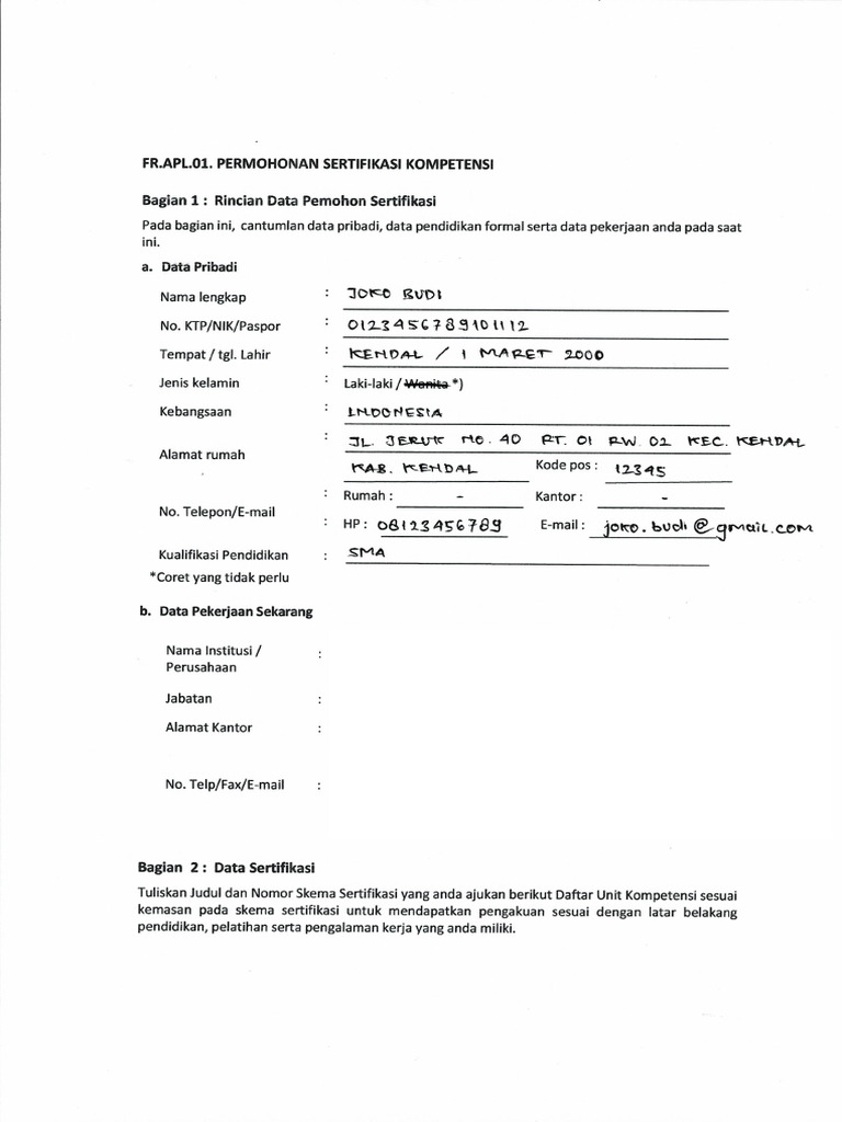 Formulir Pendaftaran (Contoh Pengisian) | PDF