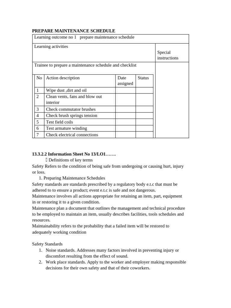 Eebm Chapter 1 Prepare Maintenance Schedule | PDF