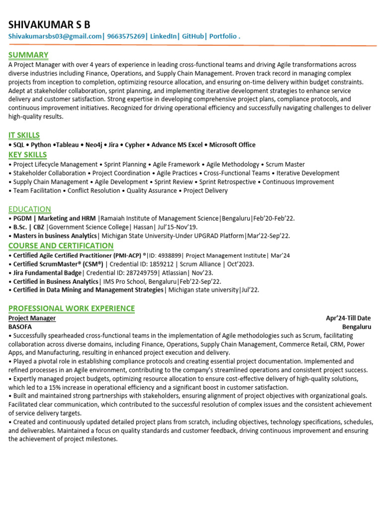 Shivakumar S B - Project Manager | PDF