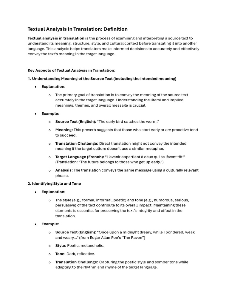 Textual Analysis and Translation Strategies | PDF