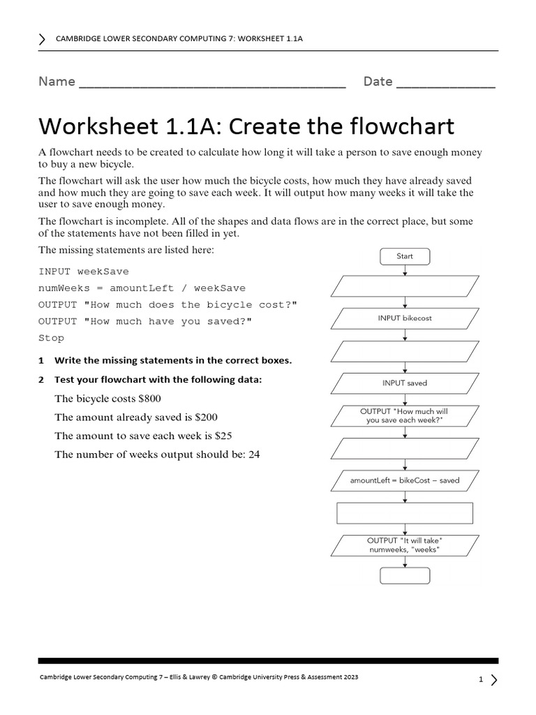 Worksheet 1.1A: Create The Flowchart: Name - Date | PDF