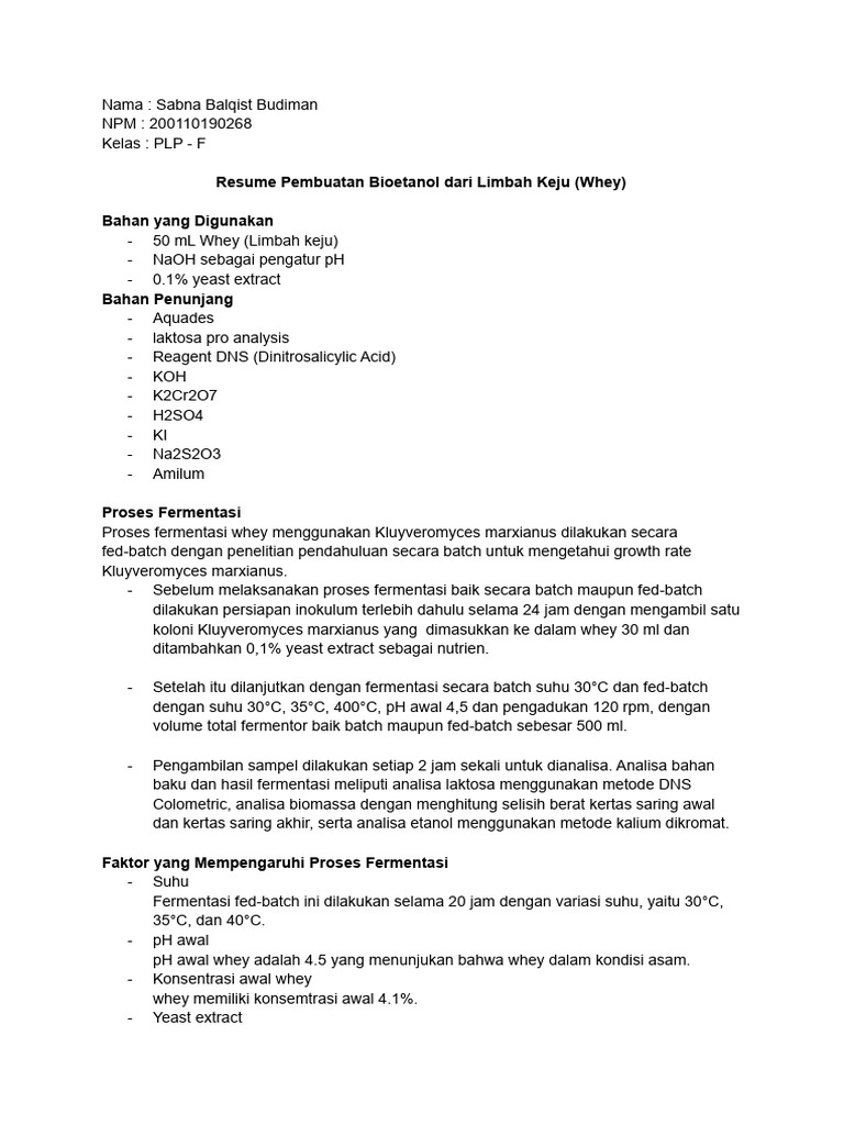 Sabna Balqist 190268 ResumeWhey | PDF | Cooking, Food & Wine | Science ...