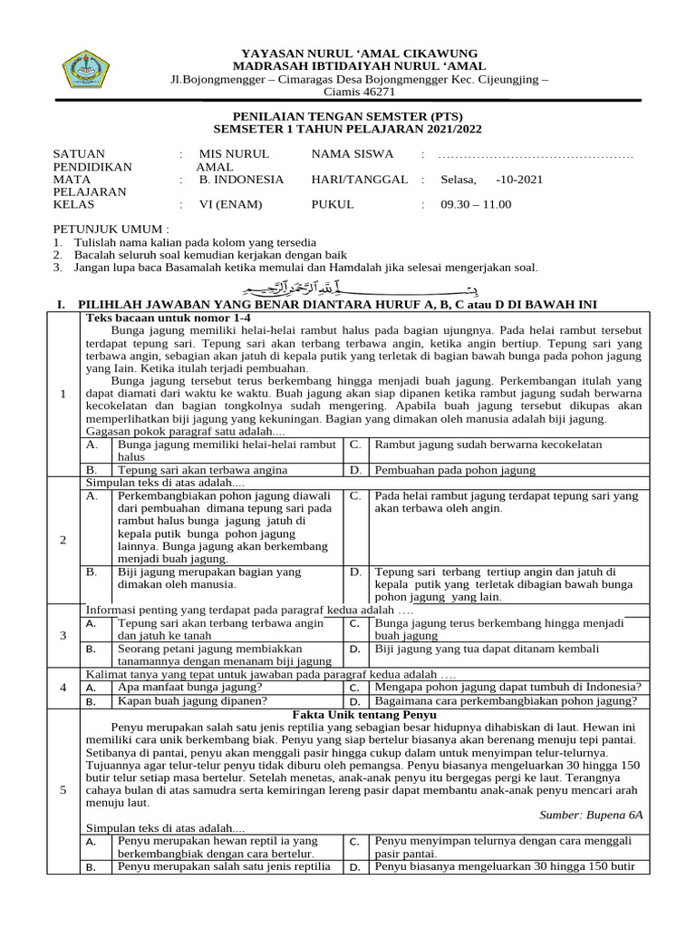 Naskah Soal Bindo Kelas 6 Paket 2 | PDF