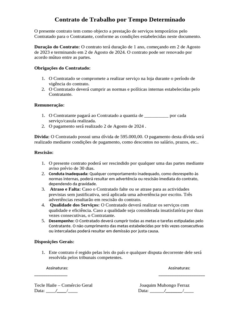 Contrato de Trabalho Por Tempo Determinado | PDF