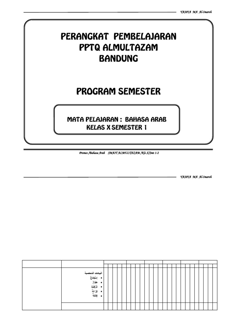 Program Semester Promes Prosem Bahasa Ar | PDF
