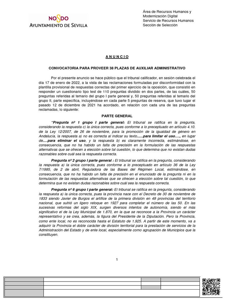 21 Plantillas Definitivas Primer Ejercicio (Turno Libre, Discapacidad y Adaptado) | PDF