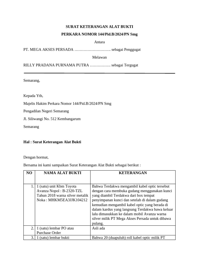 Surat Keterangan Alat Bukti | PDF