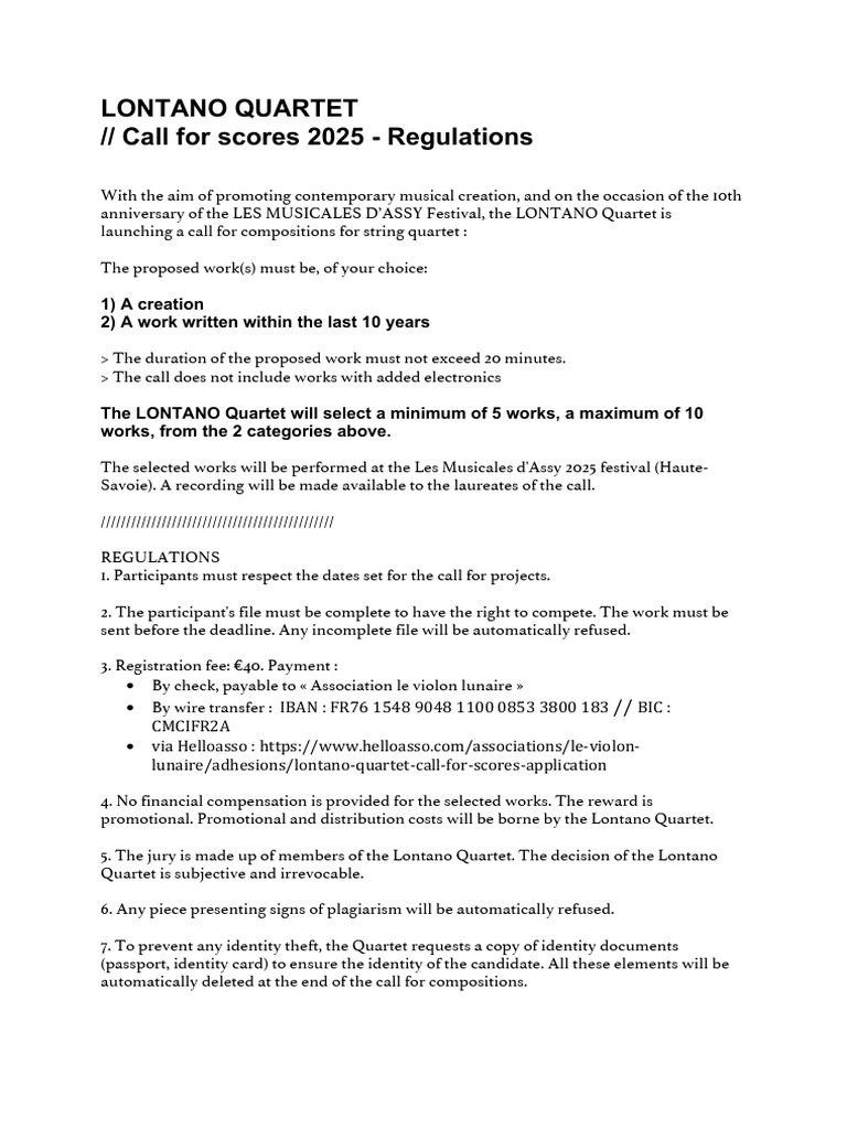 Lontano Quartet Call For Scores | PDF