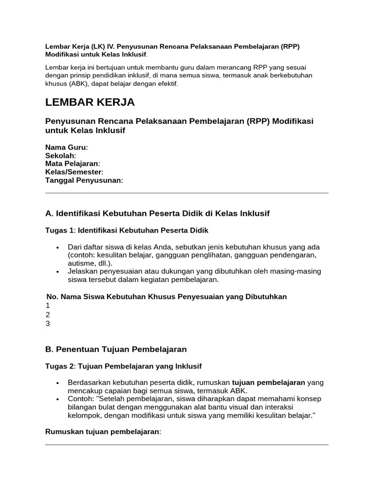 Lembar Kerja IV - Modul Ajar Modifikasi | PDF