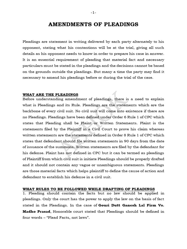 Amendments of Pleadings | PDF
