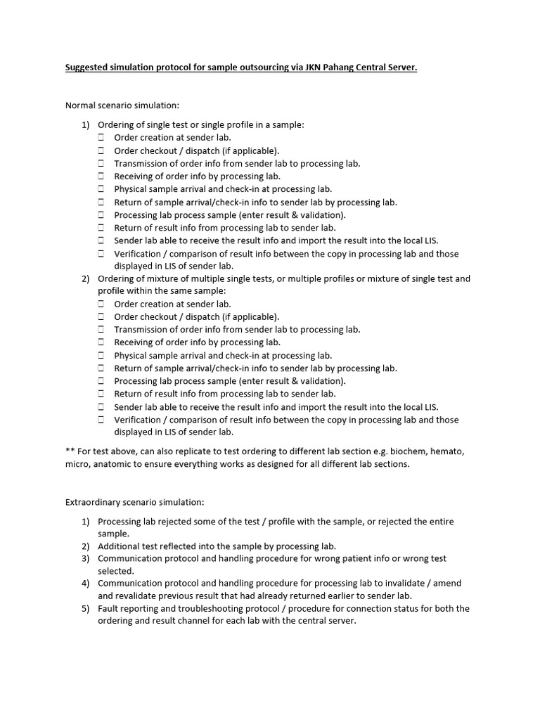 Draf Protokol Simulasi Outsourcing Melalui Server Central JKN Pahang | PDF