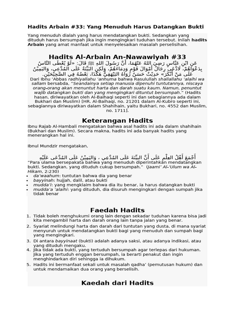 Hadits Arbain Menuduh Menyodorkan Bukti | PDF
