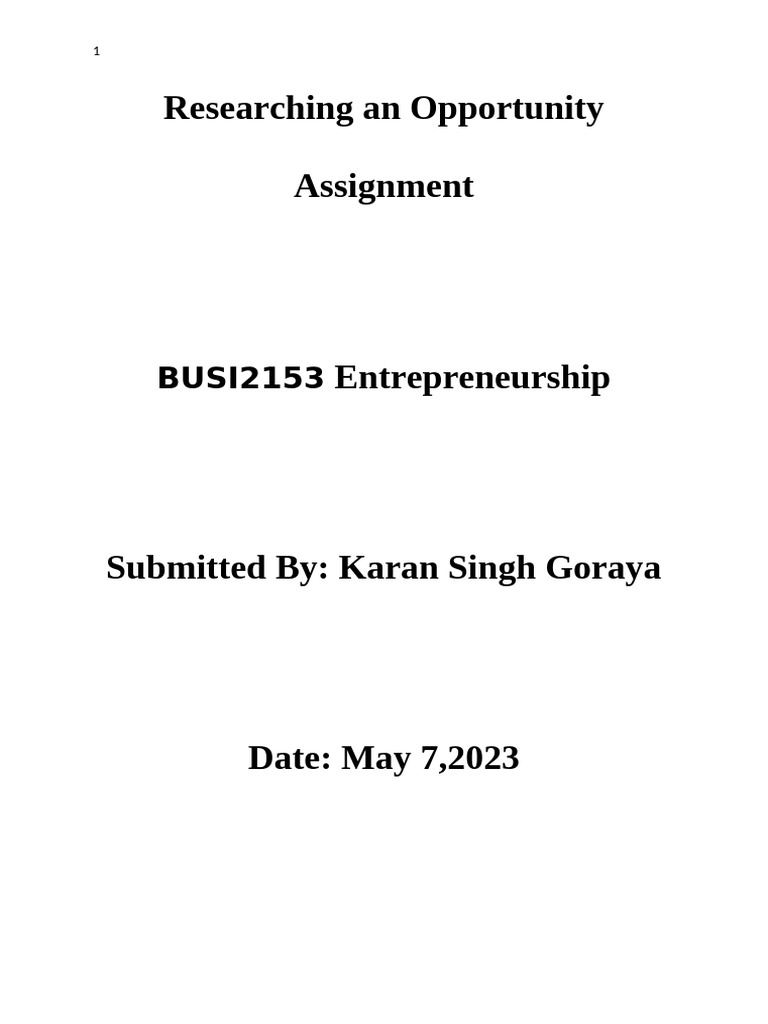Researching an Opportunity Assignment_Karan Singh | PDF